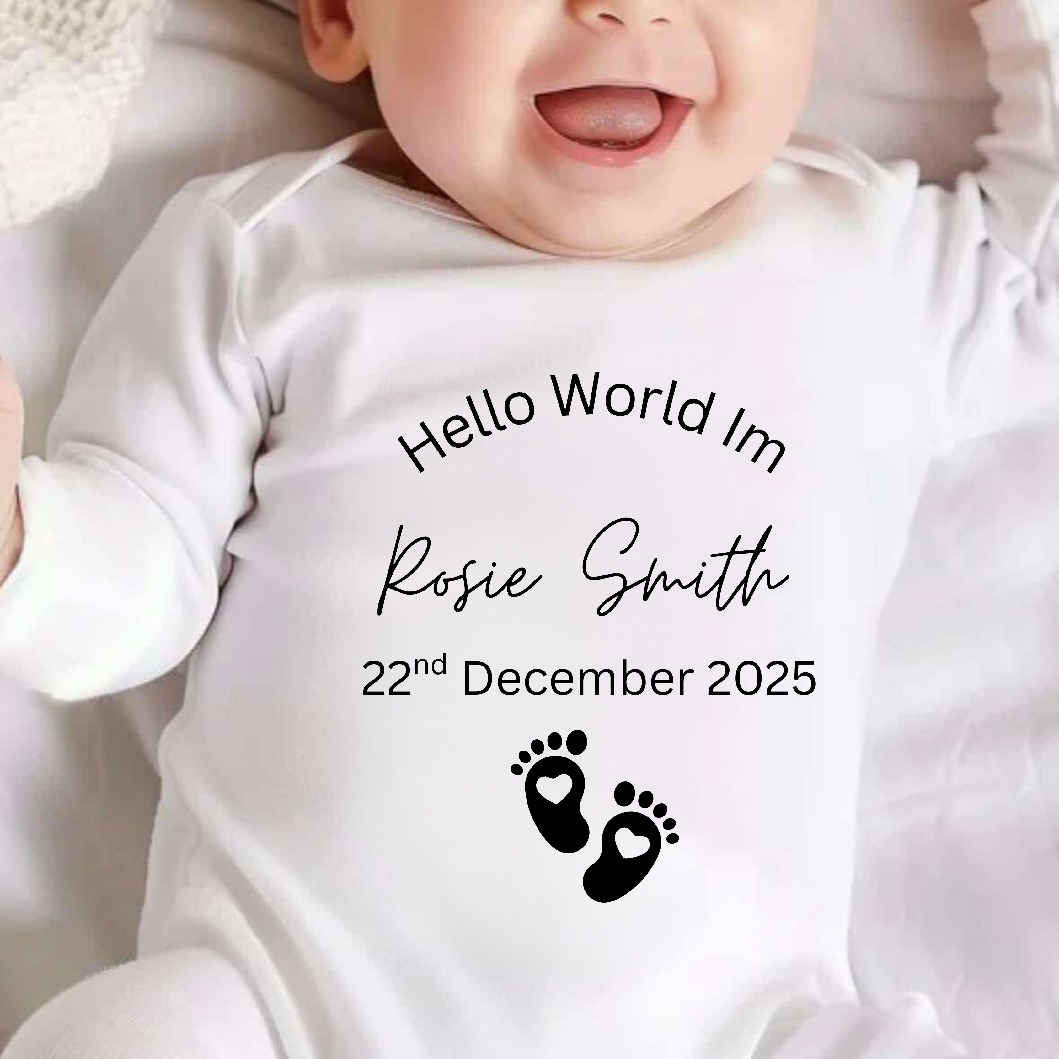 Personalised Hello World Baby Sleepsuit | Baby Announcement Outfit ...